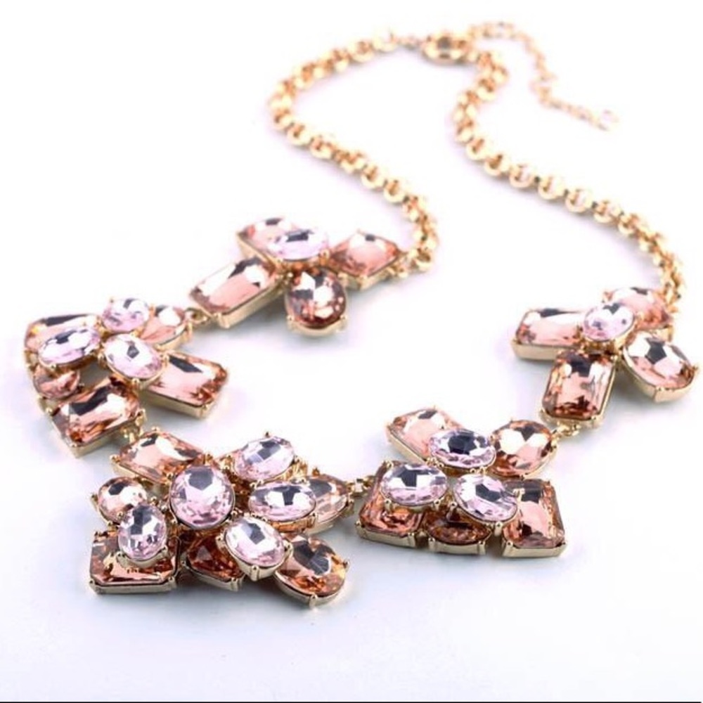 Light Pink Glass Flowers Statement Necklace Gem